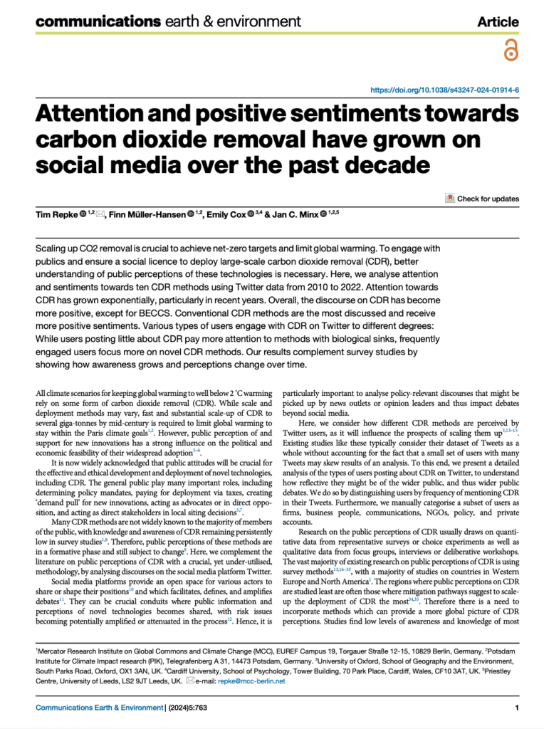 Attention and Positive Sentiments Towards Carbon Dioxide Removal Have Grown on Social Media Over ...